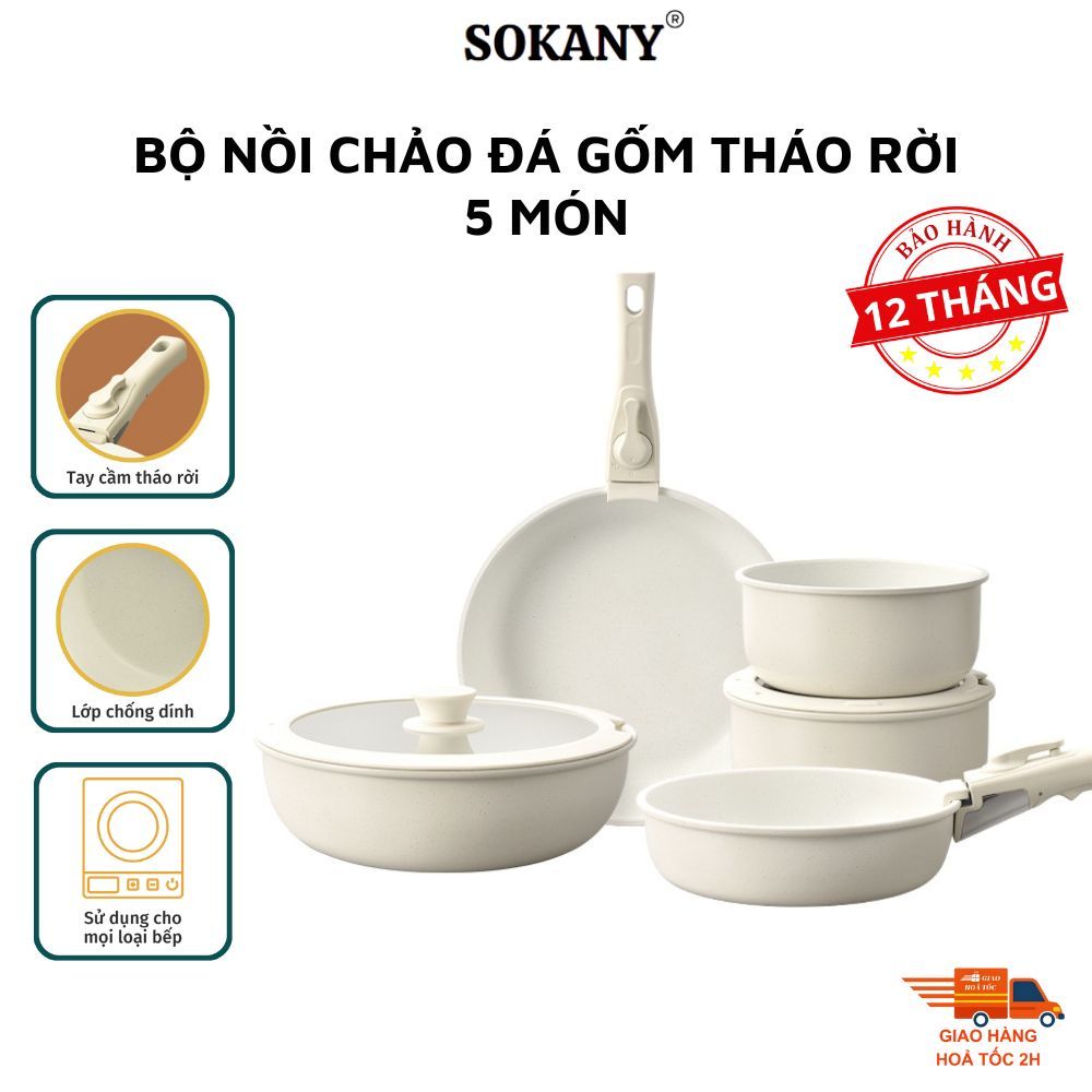 Mitomo 5-piece premium non-stick ceramic stone pot and pan set with ...