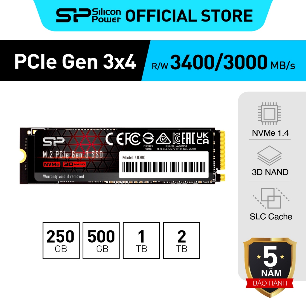 Silicon Power NVME UD80 M.2 SSD Hard Drive Read/Write (maximum) 3400Mb ...