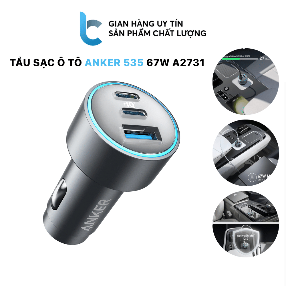 Anker 535 67W 3-Port 2C1A A2731 Compact Car Charger Supports PD, PPS ...