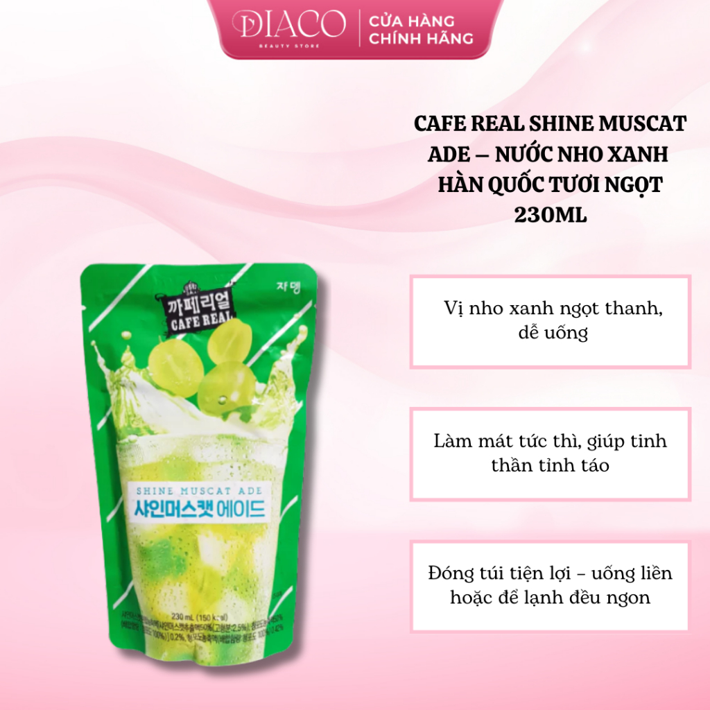 CAFE REAL SHINE MUSCAT ADE – FRESH KOREAN GREEN GRAPES – 230ML | Shopee ...