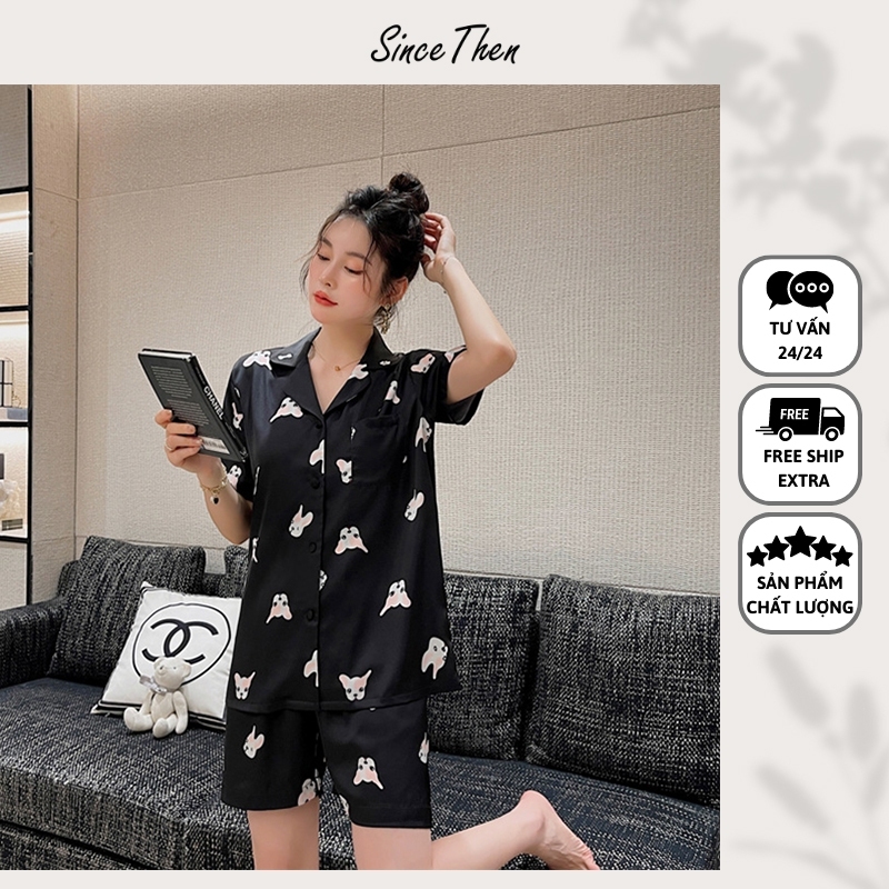 Black short-sleeved women's pajamas for home wear. High-quality silk ...