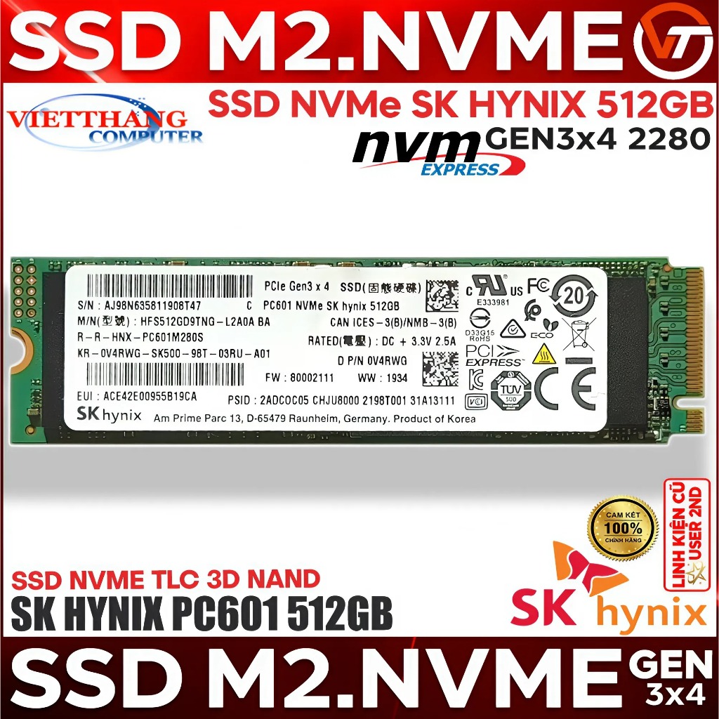 SK Hynix M2 SSD Hard Drive.Nvme PC601 512 GB Gen3x4 2280 Good 100% used ...