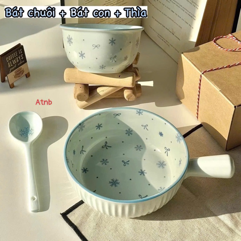 Cute Snowflake Shaped Porcelain Bowl Set with Handle 3 Piece | Shopee ...