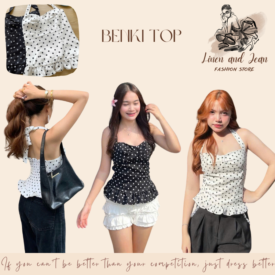 BEKI TOP - ROLLED BIRDS - LINEN AND JEAN | Shopee Singapore