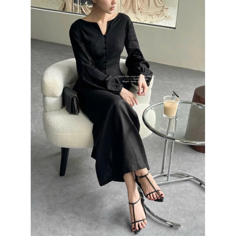 Gwen Top - 2-Layer V-Neck Long Sleeve Linen Shirt (original photo ...