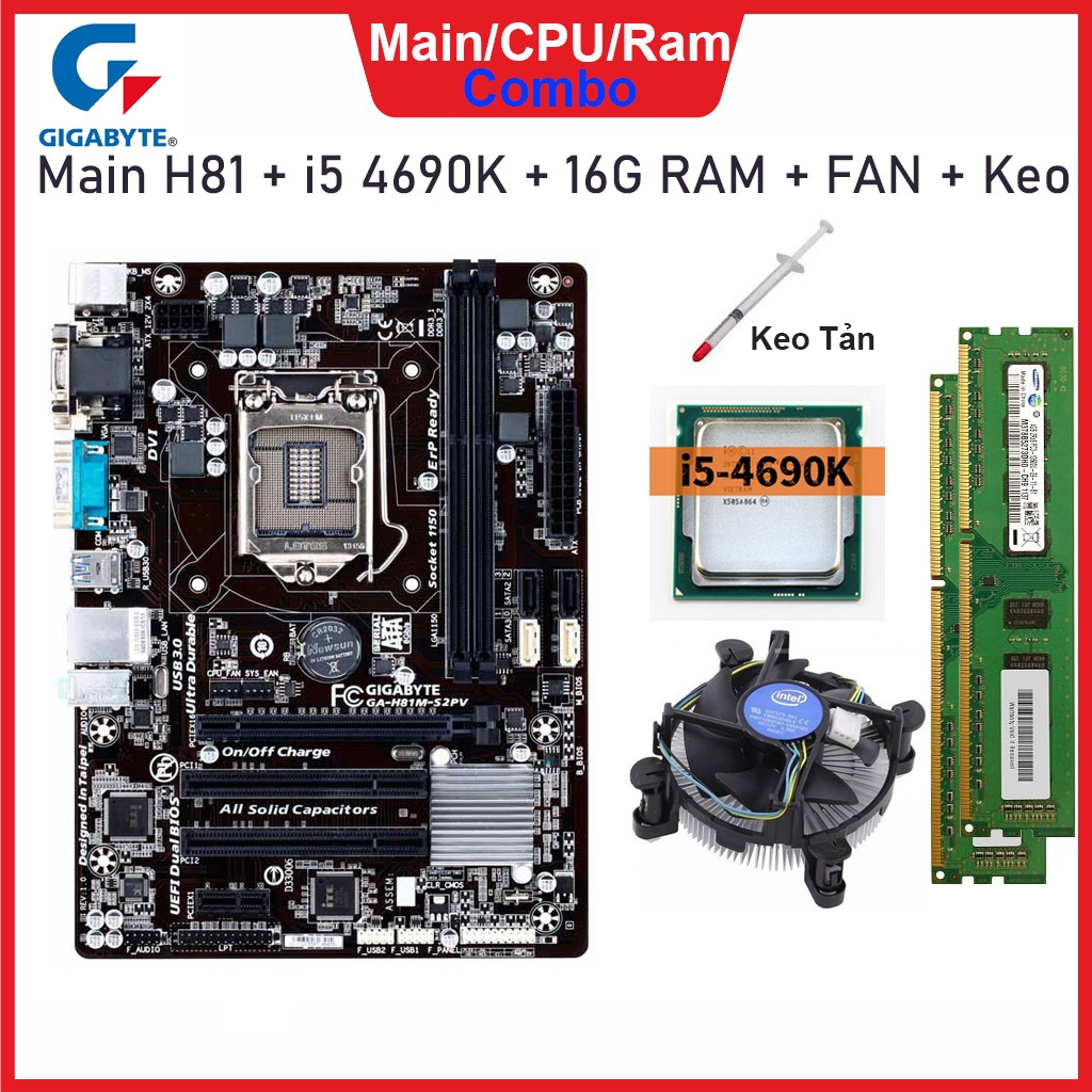 Combo Mainboard H81+ CPU i5 + 16GB RAM + FAN + Thermal paste - 100% Korea Zin disassembled ...