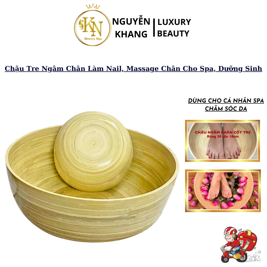 Bamboo Foot Bath Basin I Hand Soak Bowl for Nail Salon Foot Massage for ...