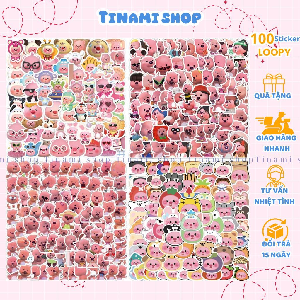 100 500 cute pink beaver Loopy stickers used to decorate packages ...