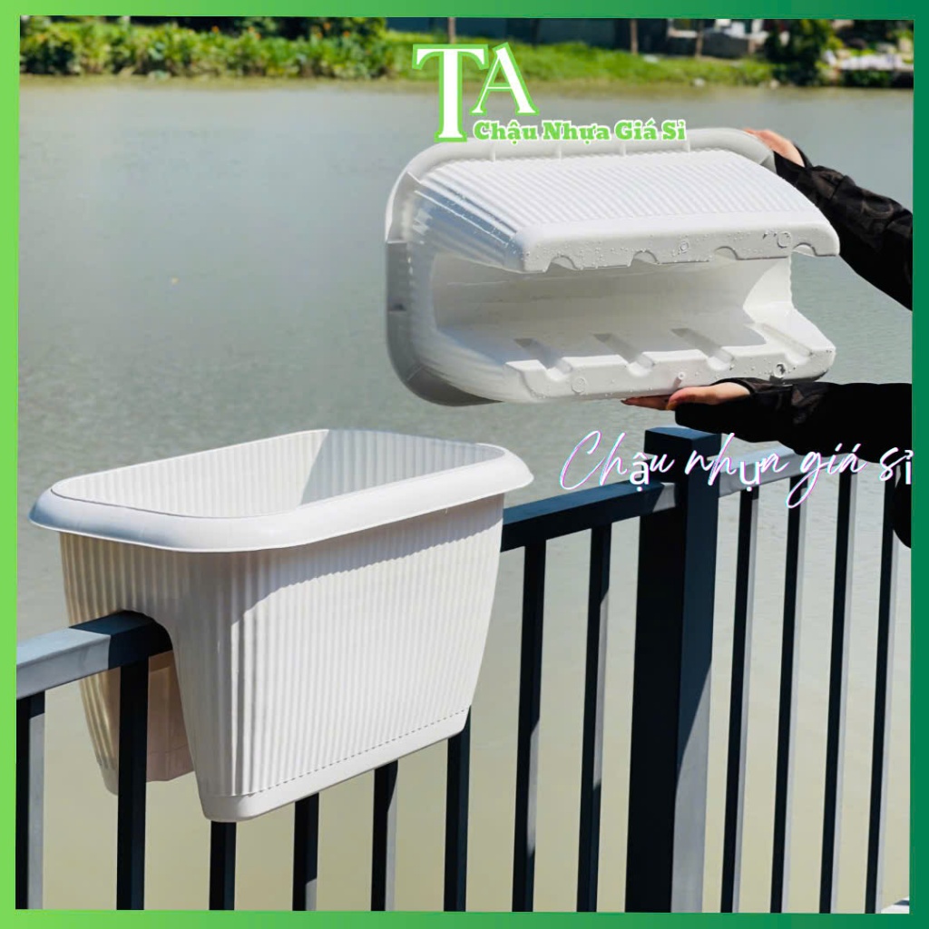 Balcony plant pot, large rectangular balcony railing clamp plastic pot ...