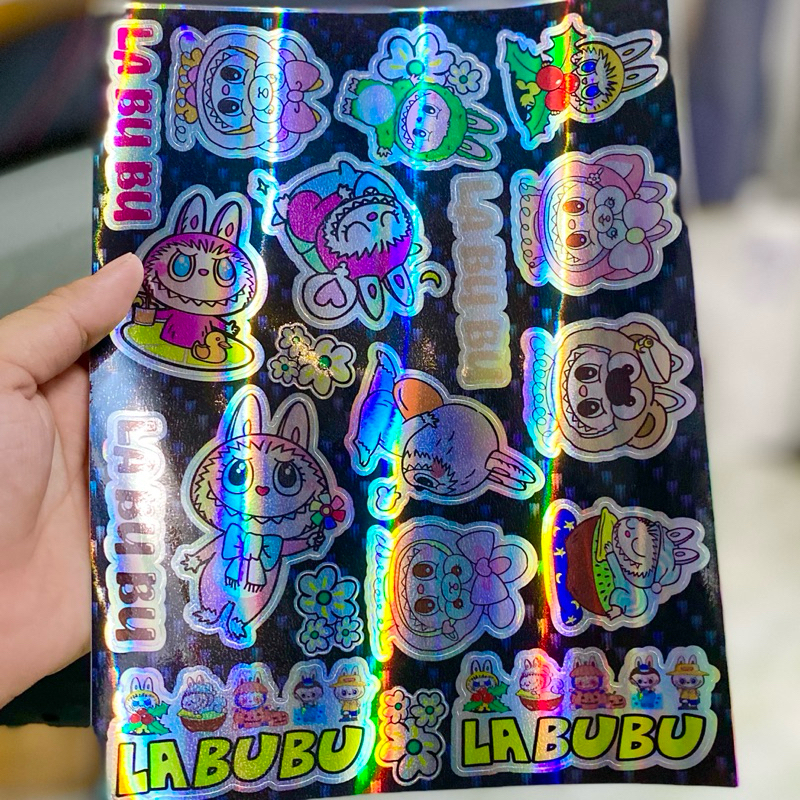 Cute labubu stickers (black background with labubu lettering, 5 pieces ...