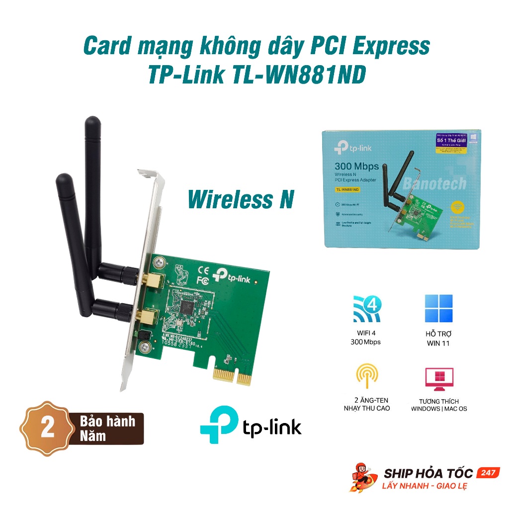 Tp-link TL-WN881ND 300Mbps N PCI Express Wi-Fi network Card for PC, 2 ...