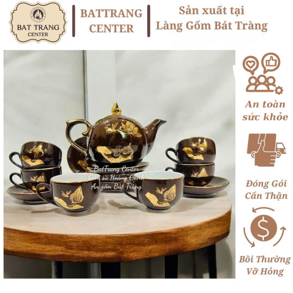 Bat Trang teapot - Brown enamel, Gold painting, Magic Lamp teapot ...