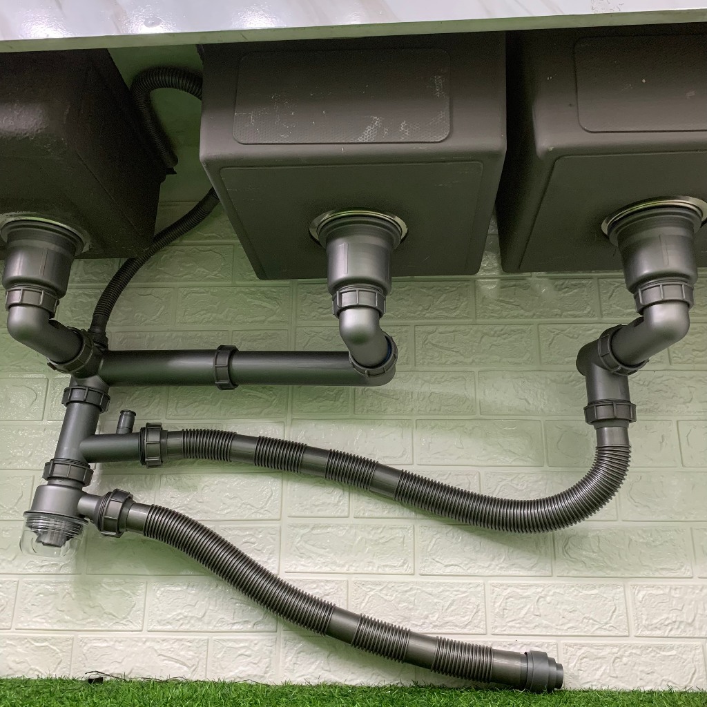 3-compartment sink drainage siphon set, modern style, fast drainage ...