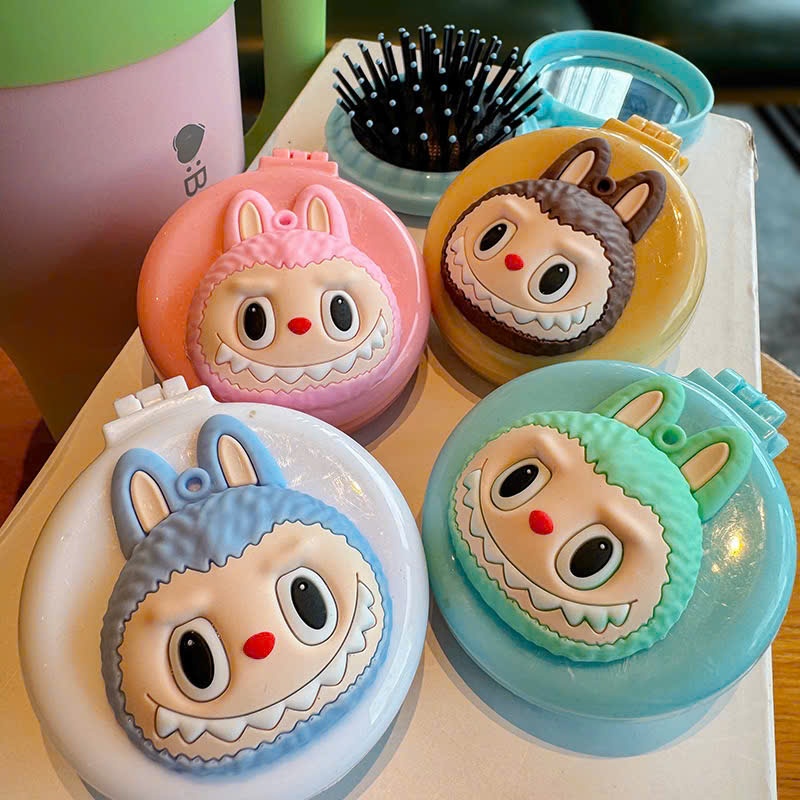 Labubu round massage folding comb mirror Cute mini pocket handheld See ...