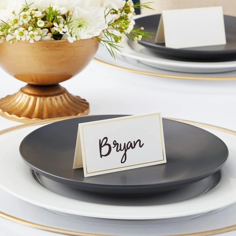 100 Table Name Tags - Tent Tags with Gold Printed Borders for Weddings ...