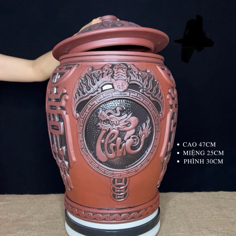 Feng shui rice jar, 20kg ceramic rice jar embossed with Phuc, Loc, Tho ...