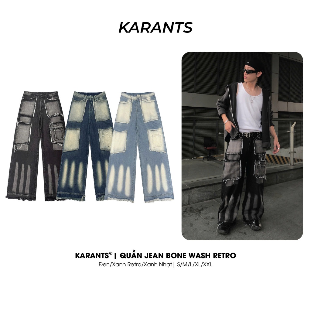 Bone Wash Karants Retro Local Brand Wide Leg Streetwear Hot Trend Jeans ...