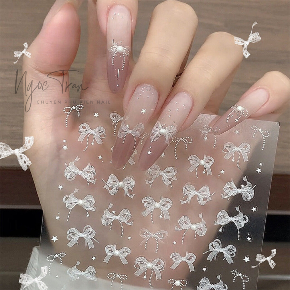 5D Embossed Silk Sticker | Drawing of Ribbons and Pearls & with Stones ...