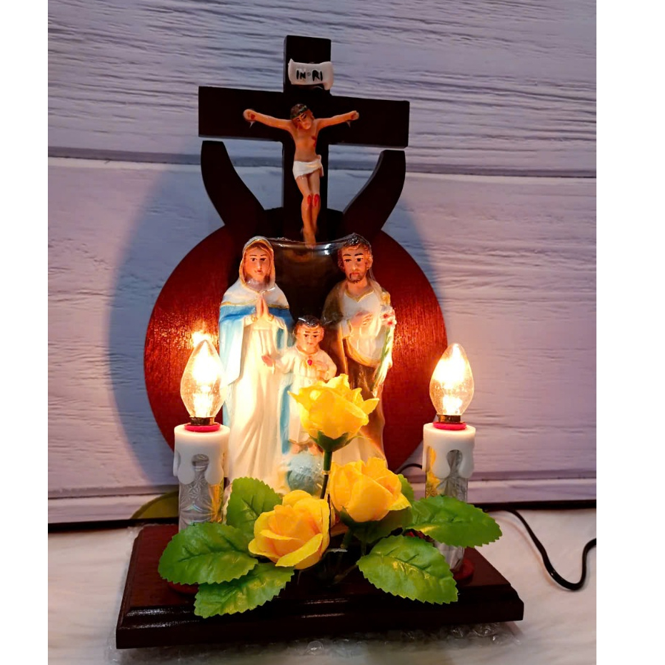 Mini round Catholic altar set with 17cm Holy Family statue for table or ...