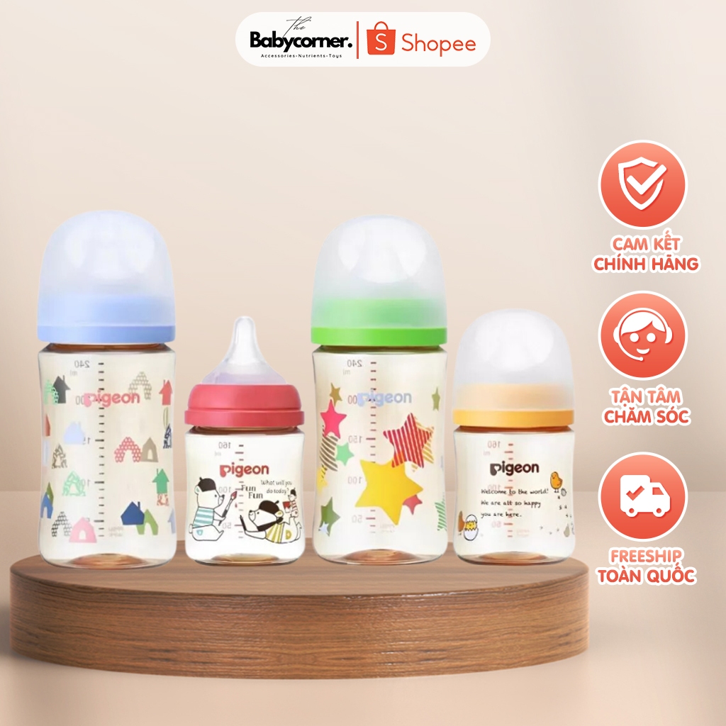 Pigeon PPSU Plus high-quality wide-neck anti-colic milk bottle with many patterns, safe 160ml ...