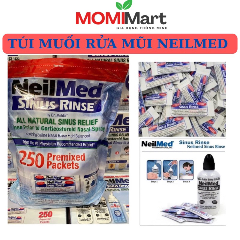 Bag of 250 Neilmed SINUS RINSE nasal wash salt packets made in the US ...