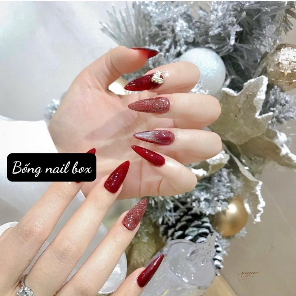 Nailbox red and white upturned nail design B51 | Shopee Singapore
