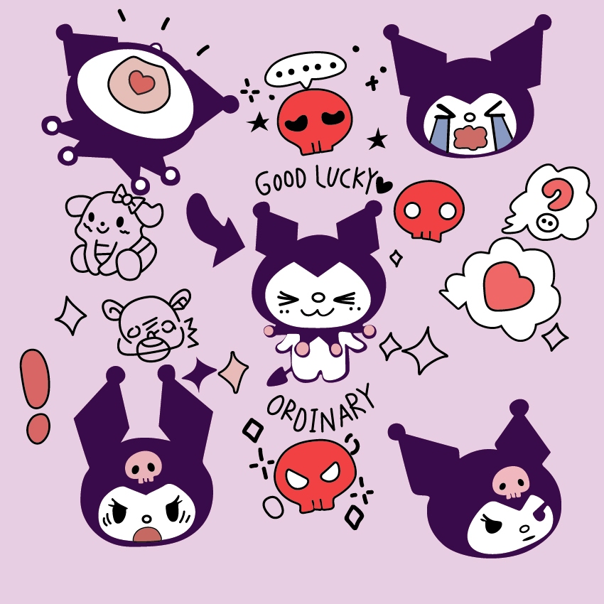 Kuromi wall decals (2) for children, cheap milky white background ...