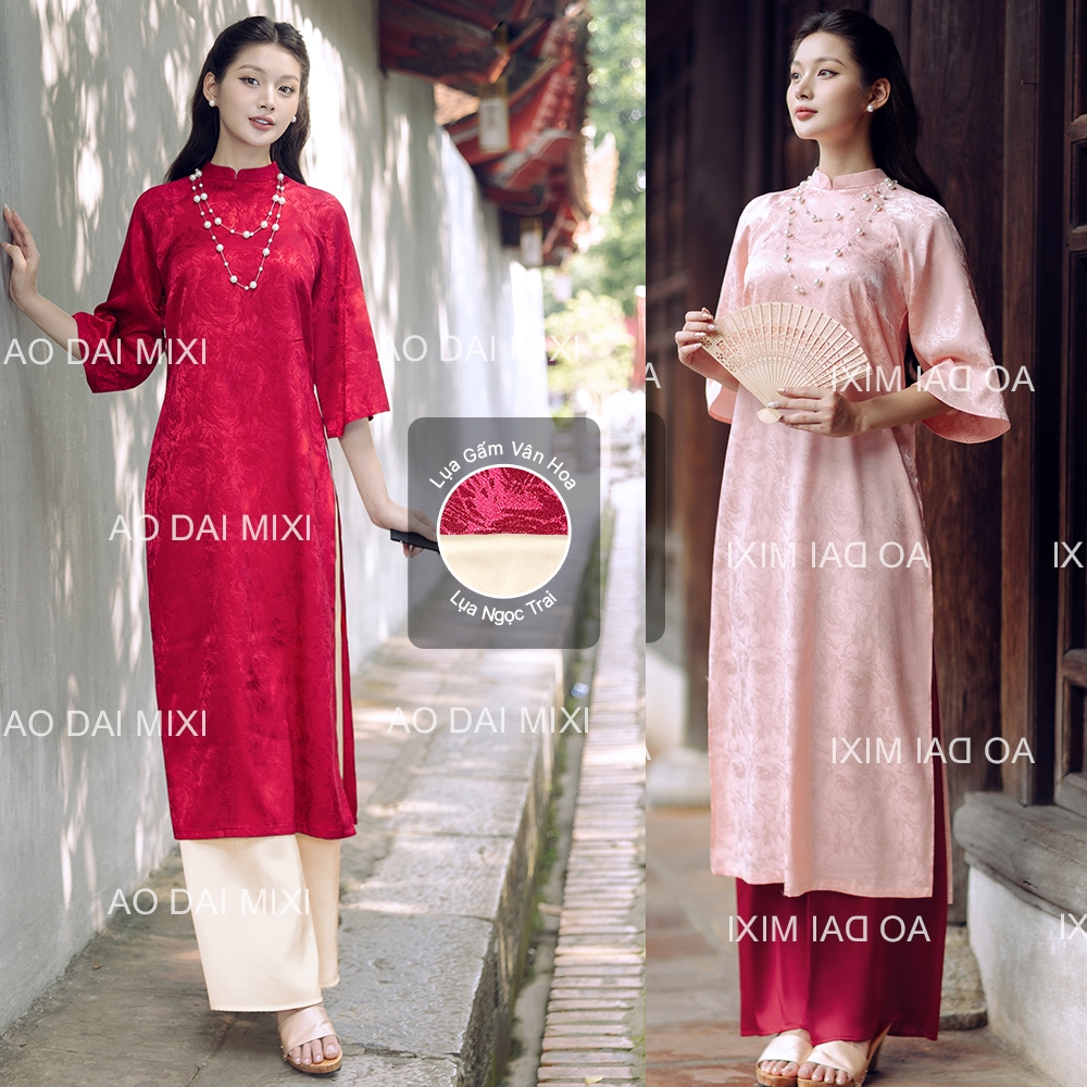 Modern, loose-fitting ao dai made of high-quality brocade, worn for ...