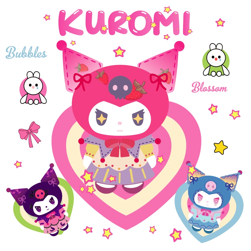 Heart kuromi wall decals (8) for children, cheap milky white background ...