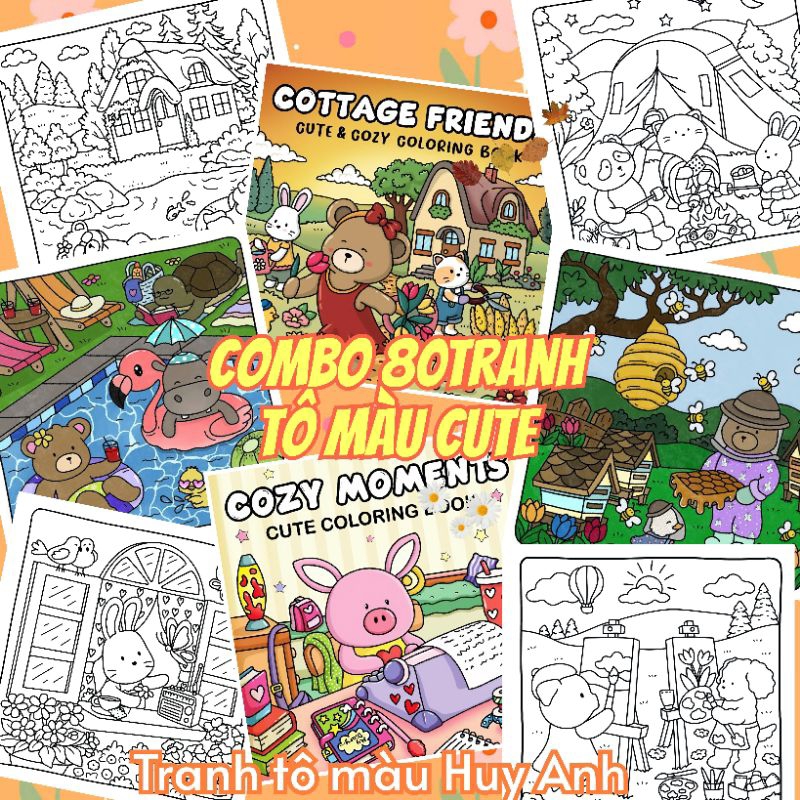 Combo of 80 Cozy cute coloring pages - 40 pictures/book - A5 paper ...