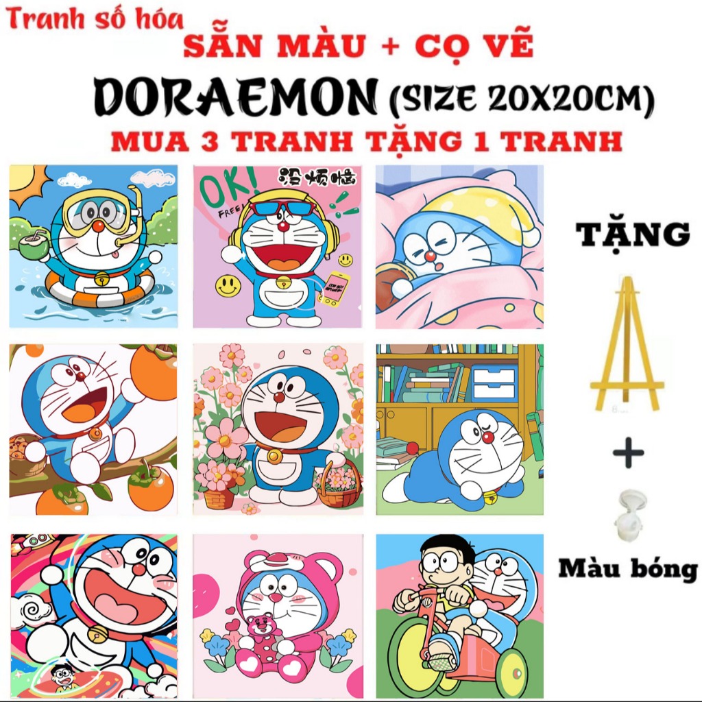 Coloring by numbers Doraemon cartoon size 20x20cm, digital oil painting ...