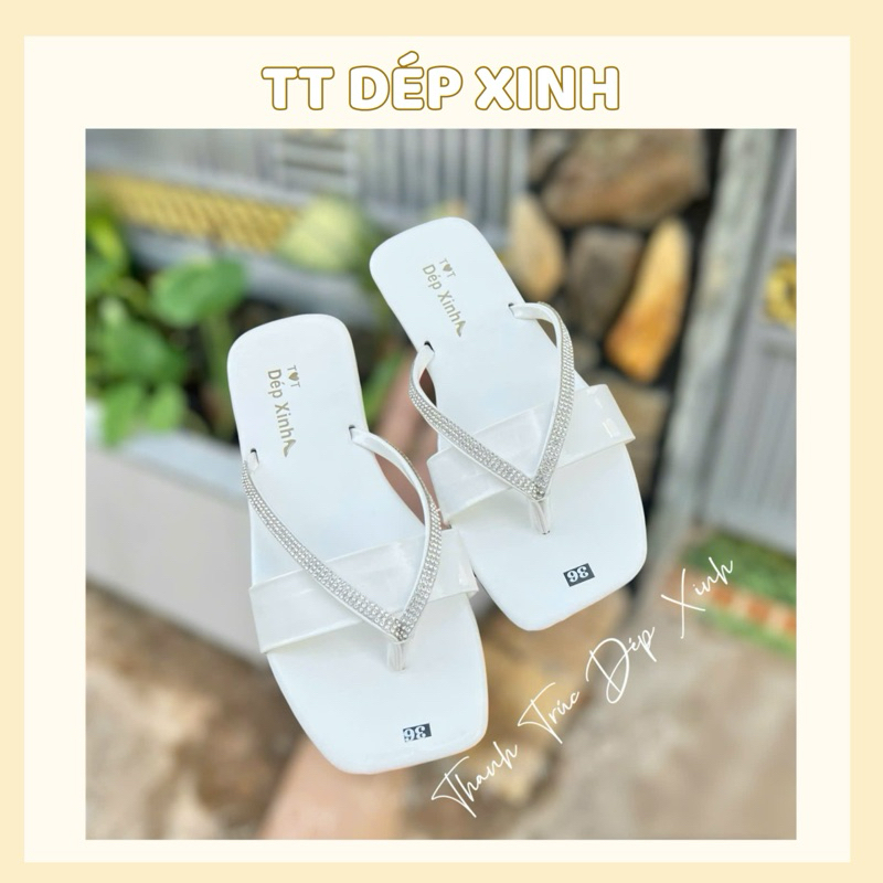 Women's flip-flops, stone-embellished 2-strap flip-flops with wide ...
