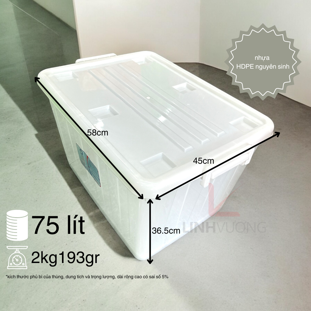 Plastic bin with lid, capacity 75l, rectangular bin with wheels, virgin ...