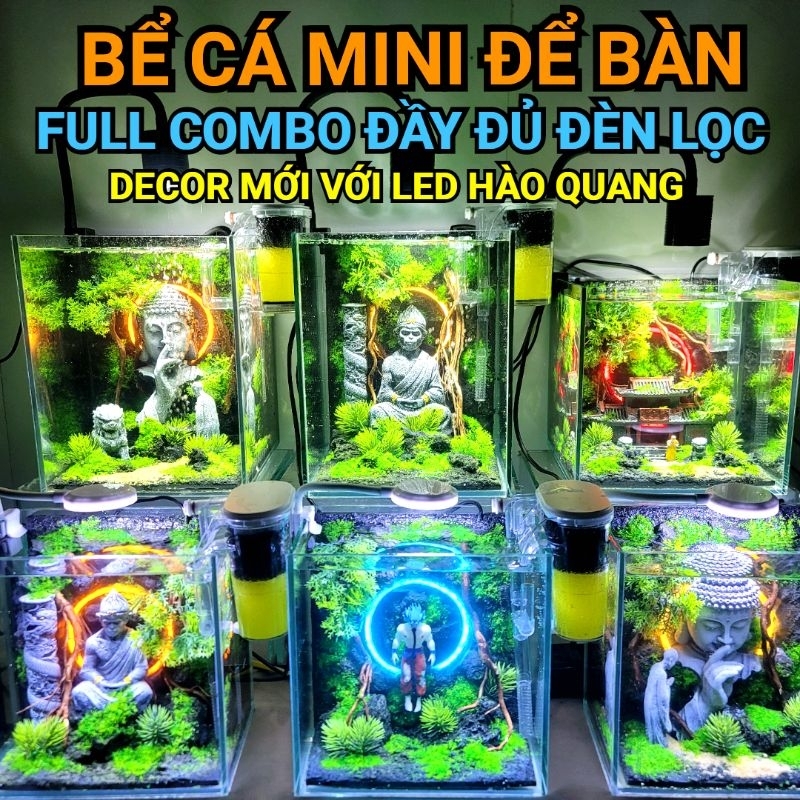 Full combo Wukong mini desktop fish tank with led halo, Buddha face ...