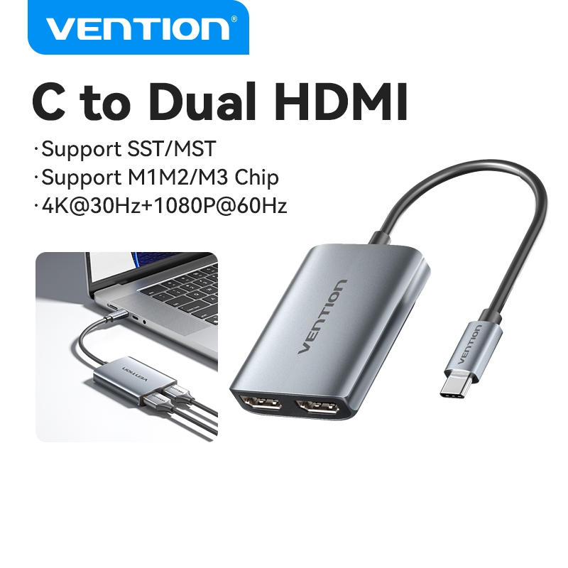 USB-C to 2-Port HDMI Dual-HDMI Adapter @30Hz MST For PC/Laptop/Mobile ...