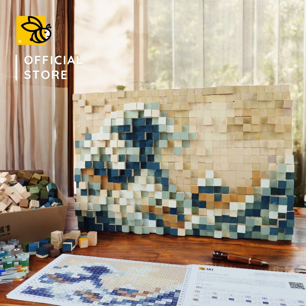 The Great Wave off Kanagawa Wooden Pixel Painting Kit (DIY) | Shopee ...
