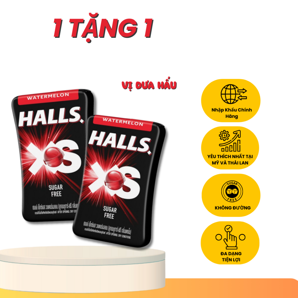 1 GET 1 FREE - Date 3/2025 - HALLS XS Candy - Water Melon - Sugar-free ...