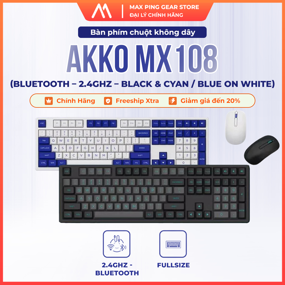 Akko MX108 Wireless Keyboard and Mouse Set (Bluetooth – 2.4Ghz – Black ...