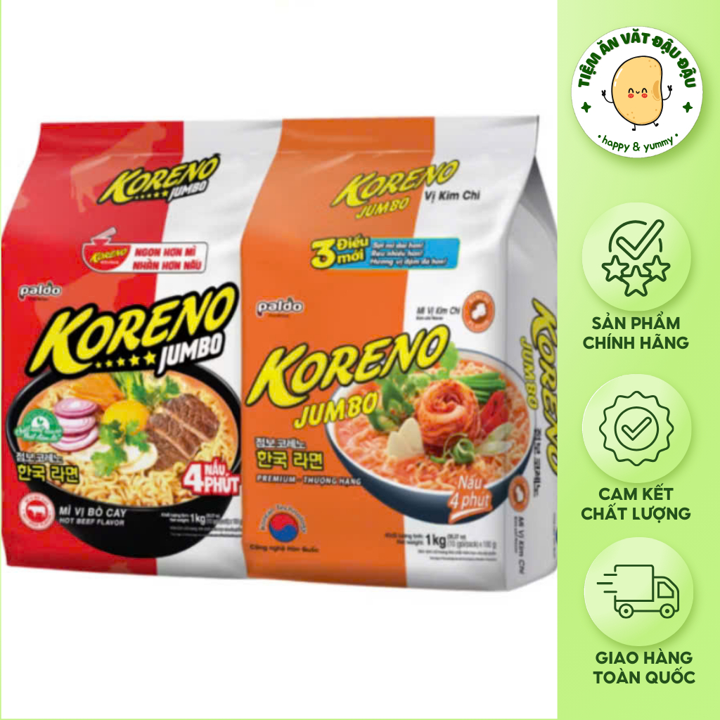 Pack of 10 Koreno Jumbo Korean Noodles 100G (Spicy Beef Flavor/Kim Chi ...
