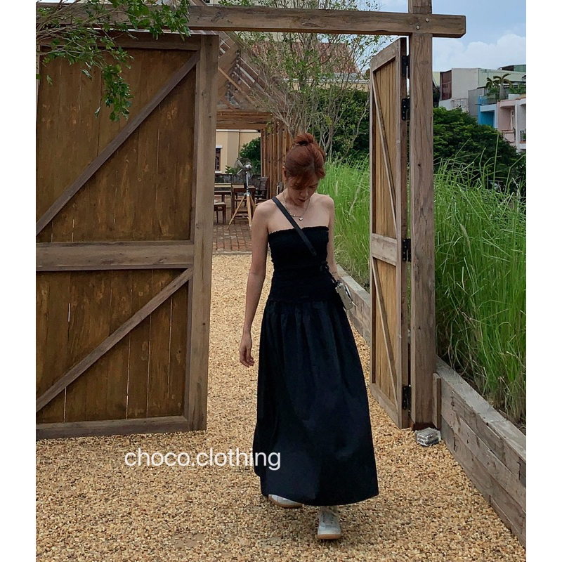 Super flattering Korean style long ruffle dress set (Photo taken by ...