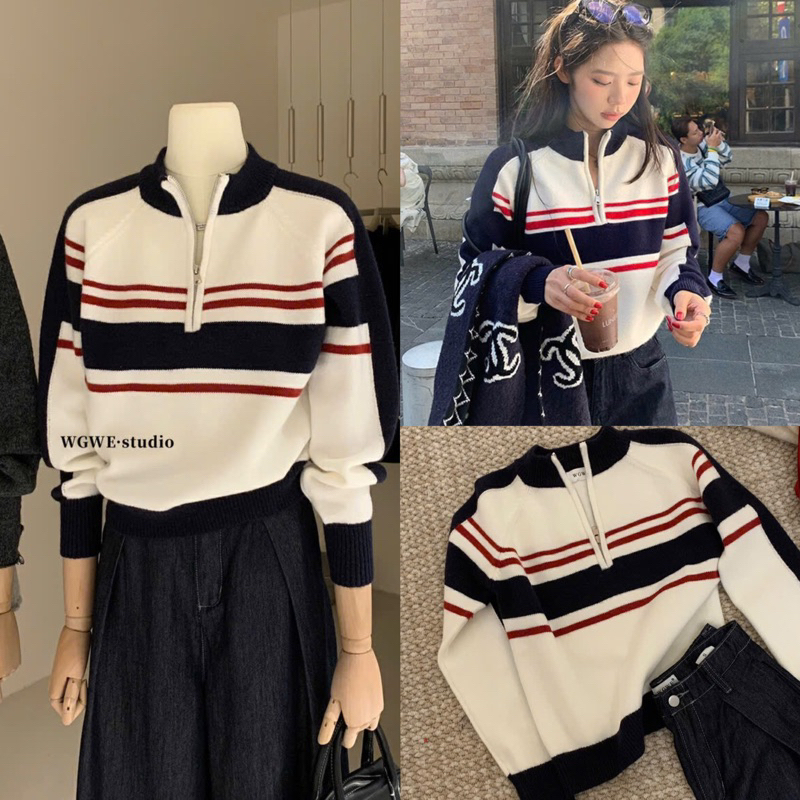 [WGWE] Real photos available Winter fashion style horizontal striped ...