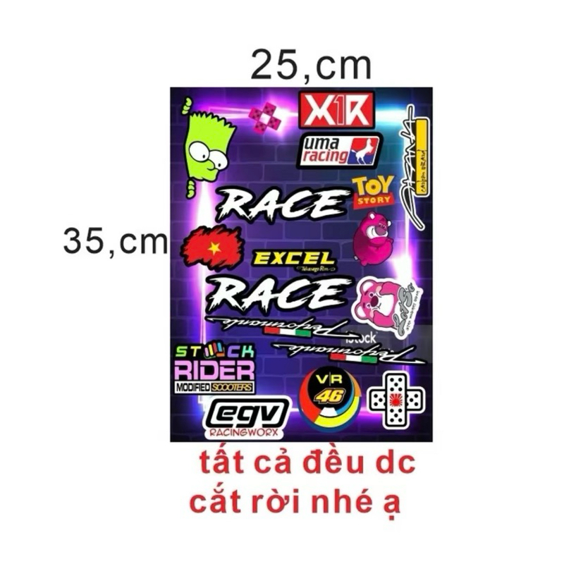 Combo stamp model of 18 mini race logo stickers strawberry bear X1R ...