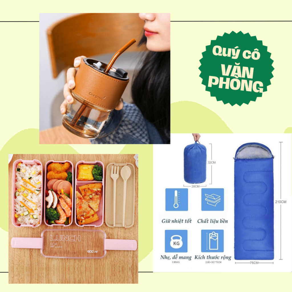 Office Lady Combo: 3-Tier Lunch Box, Leather Covered Cup, Sleeping Bag ...