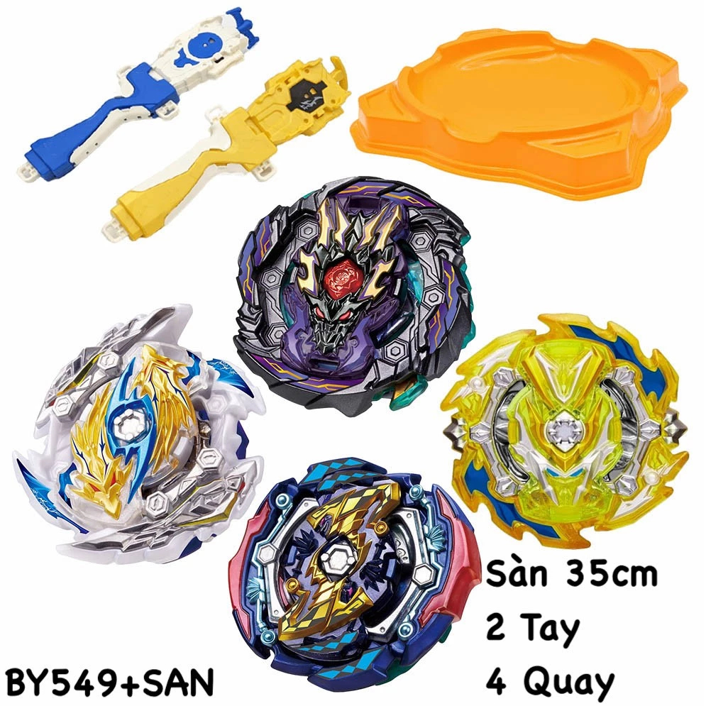 Set of 4 BEYBLADE BRUST Spinners with Handles + Large Fighting Tray ...