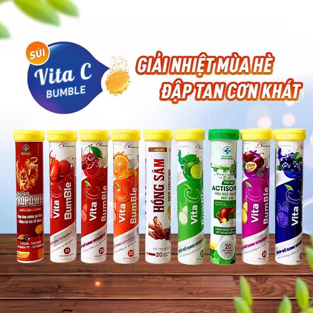 COMBO 5 TUBES, 10 TUBES VITABUMBLE Effervescent Vitamin C Effervescent Tablets passion fruit ...