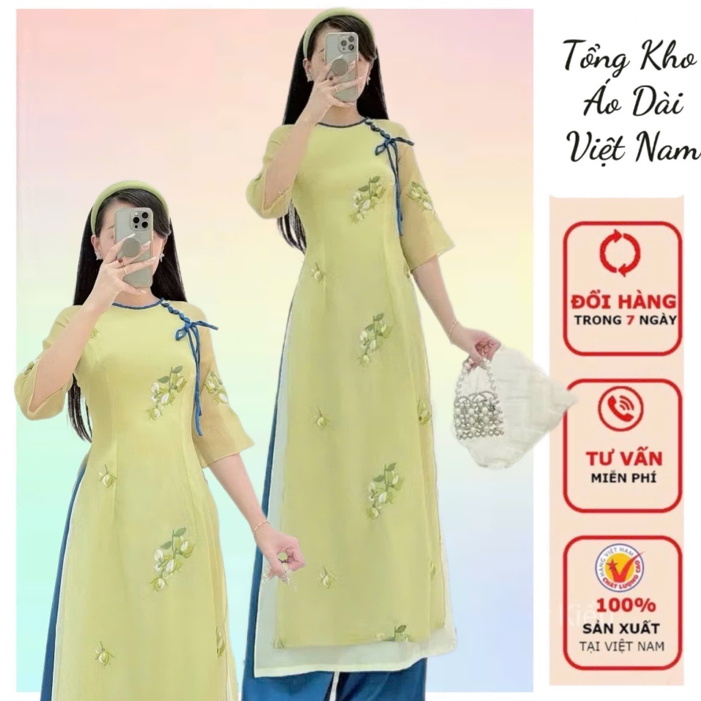 Youthful modern ao dai with 4 panels, embroidered motifs - Vietnam Ao ...