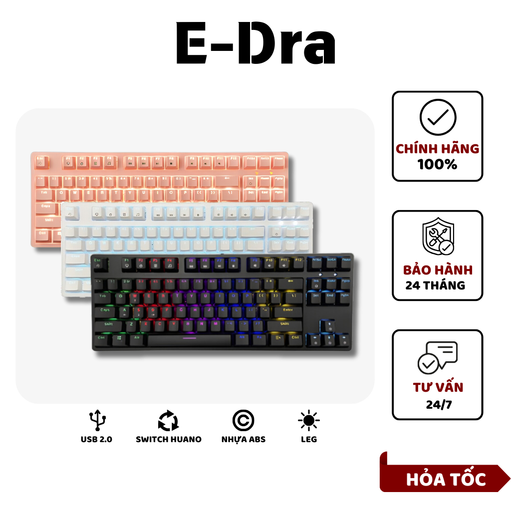 Gaming E-DRA EK387L mechanical keyboard - Black/White/Pink HUANO Switch ...