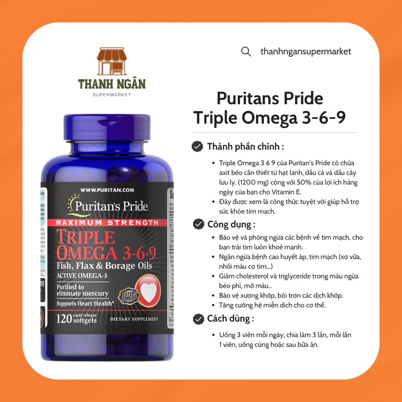 American Triple Omega 3-6-9 Pills - Puritan Pride 120 Cardiovascular ...