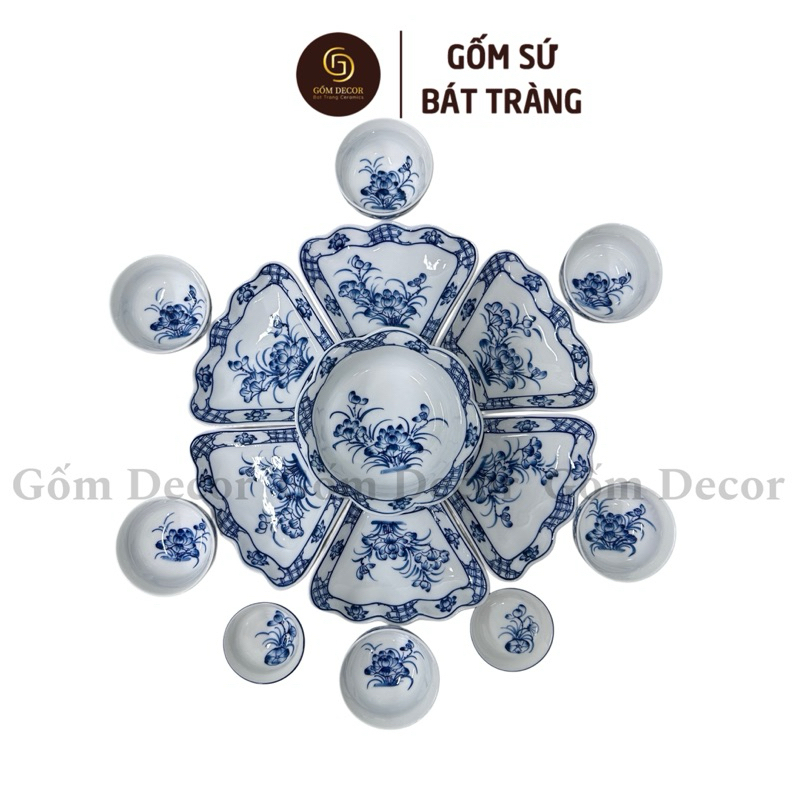 [HN Express] Green Bush Lotus Sun Flower Dinnerware Set, Bat Trang ...