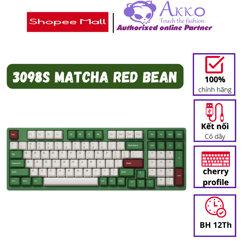 Akko 3098S Matcha Red Bean Mechanical Keyboard (PBT Double Shot/Rainbow ...